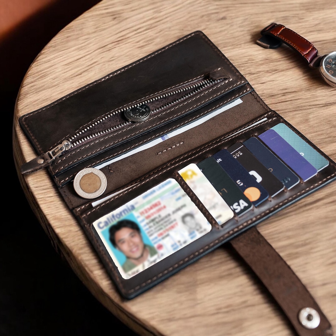 Engraved Leather Long Wallet With Apple AirTag Slot | ID Wallet ...
