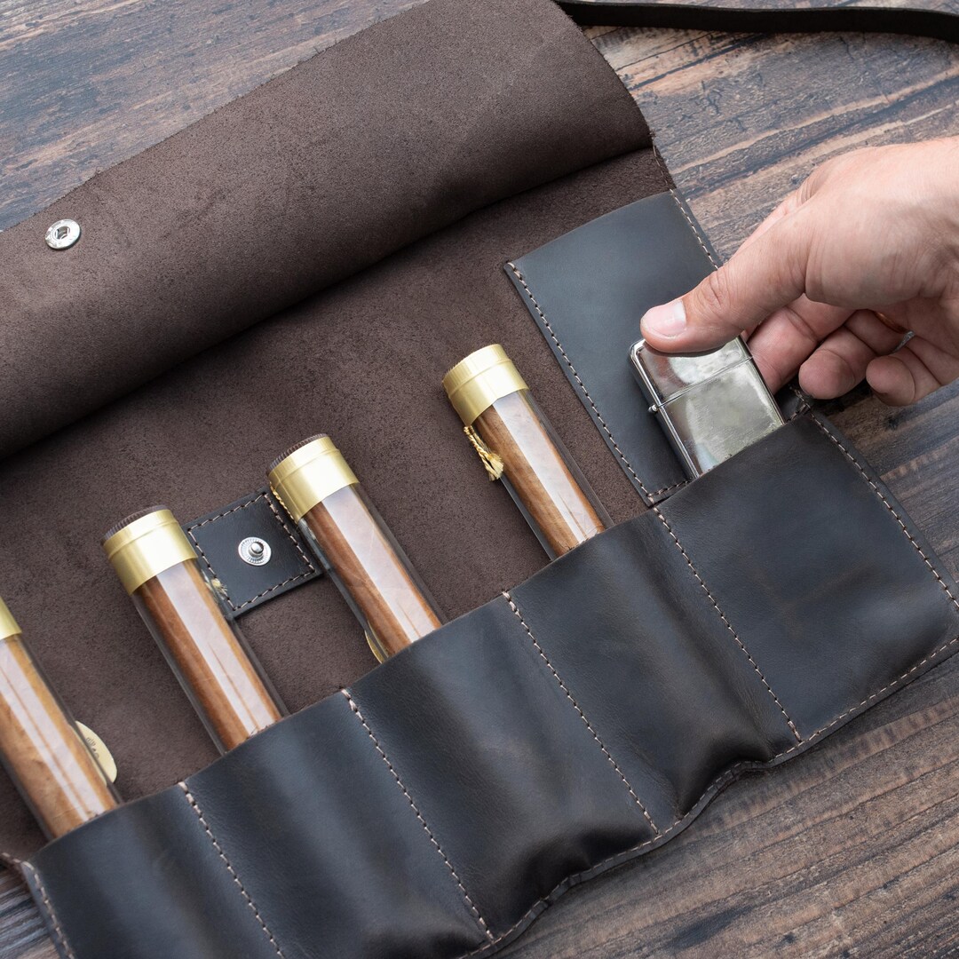 Custom Leather Cigar Case, Personalized Travel Cigar Pouch, Portable ...