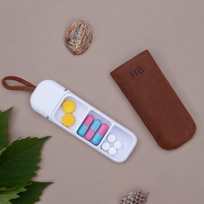 Personalized Leather Pill Case – Compact Travel Pill Organizer ...