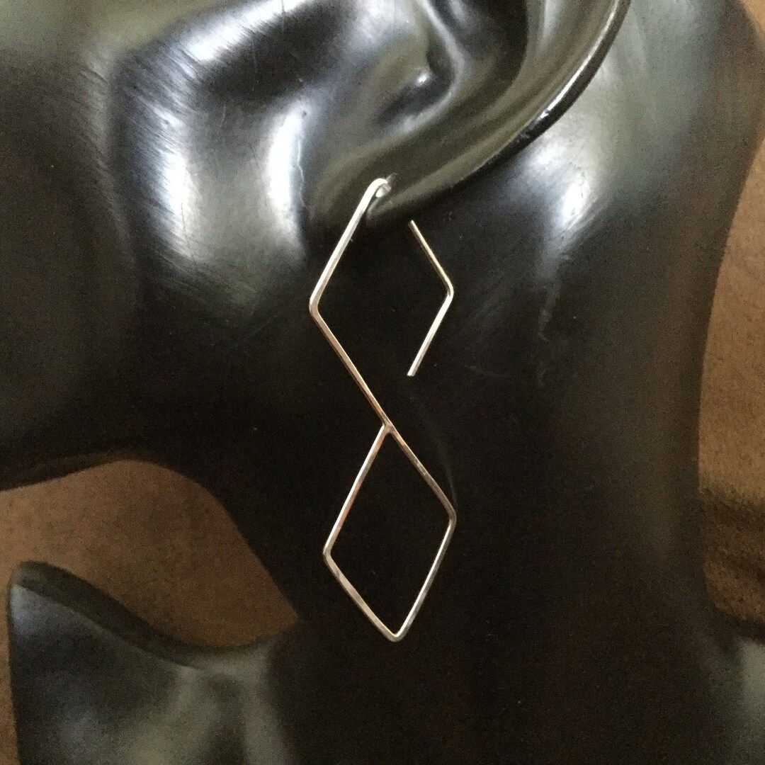 Modern Diamond Hoops * Unique Minimalist Hoop Earrings * Sterling ...