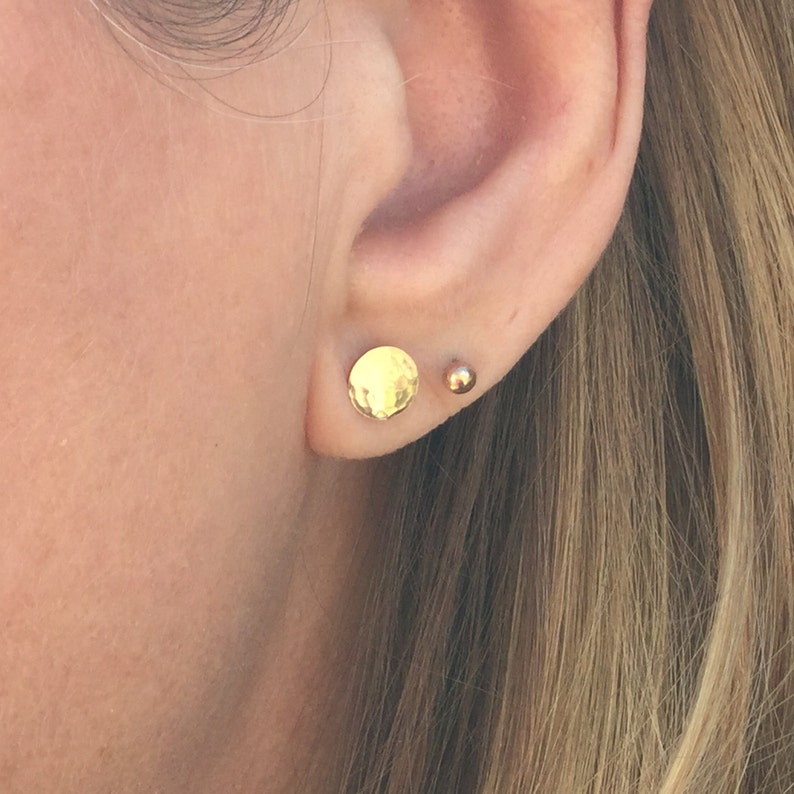 Hammered Gold Earrings - Circle Round Tack Disc Studs - Single or a ...