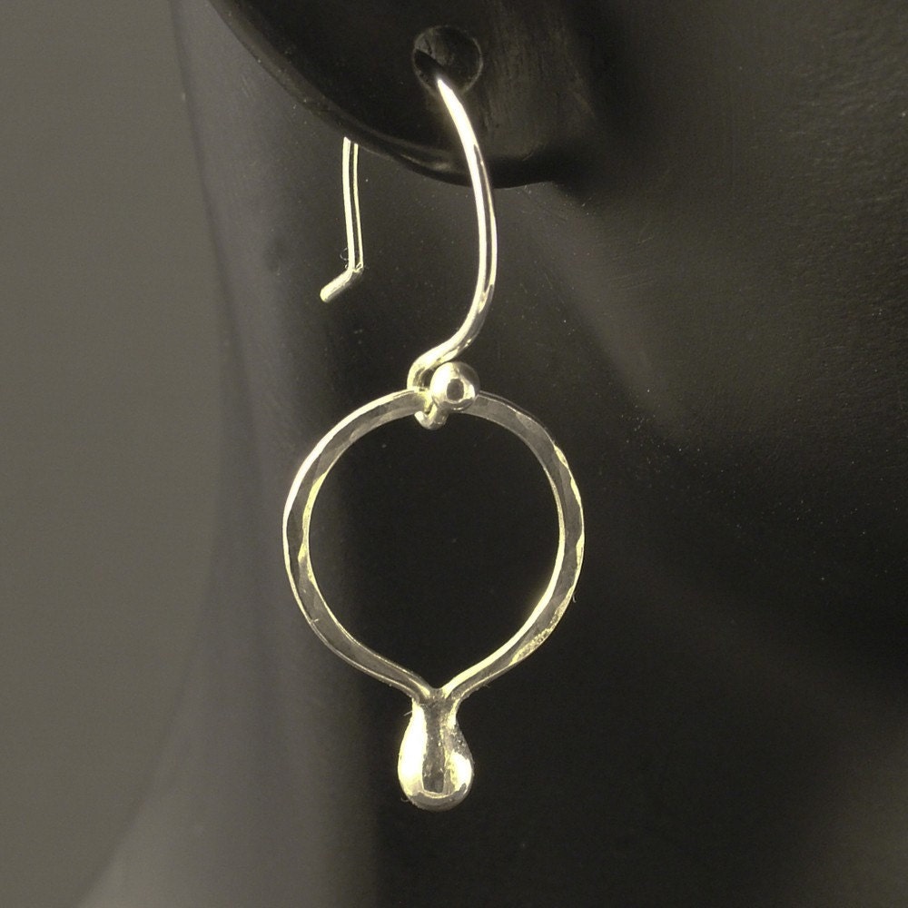 Silver Drop Hoop Earrings / Simple Elegant Different Sterling | Etsy
