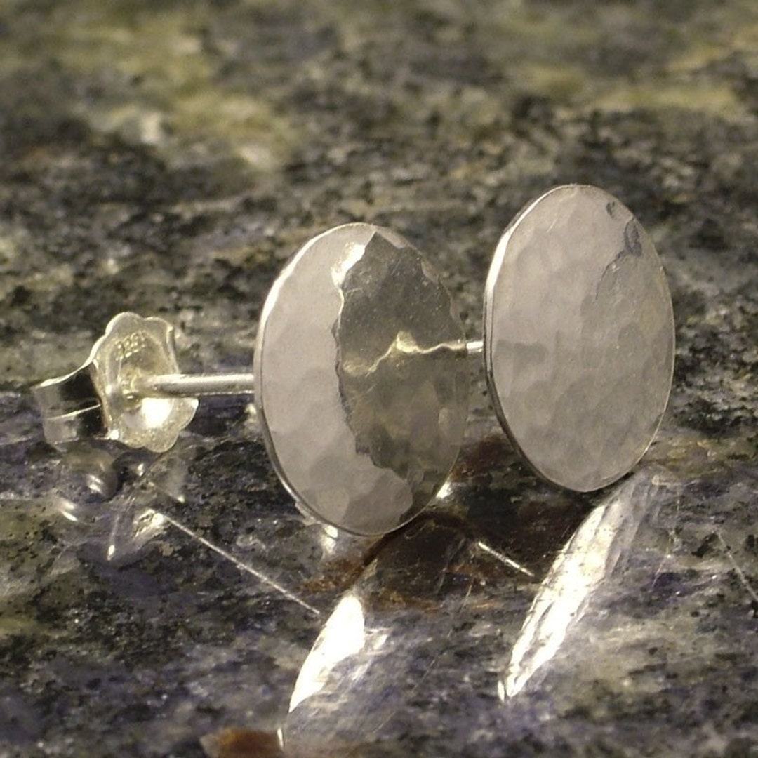 Hammered Silver Stud Earrings Sterling Disk Posts Simple - Etsy