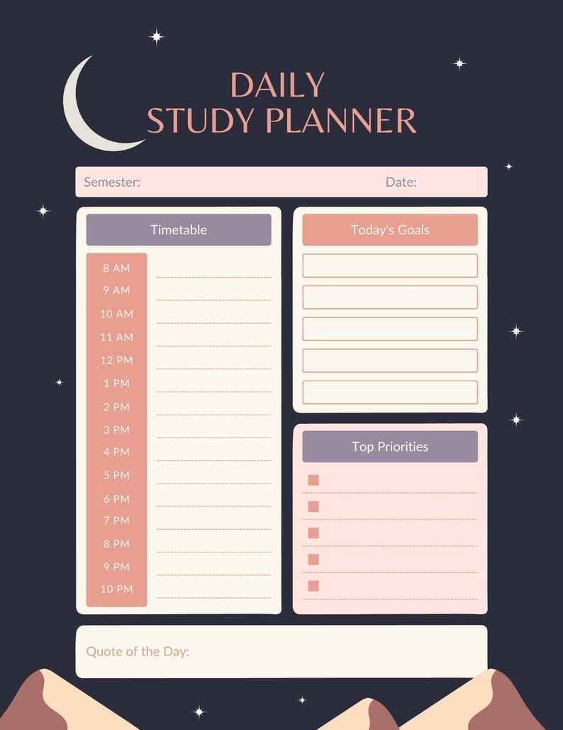 Student Study Planner - Etsy