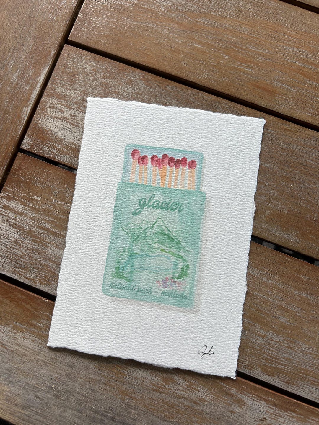 Glacier National Park Watercolor Print: Vintage Matchbox Landscape Art ...