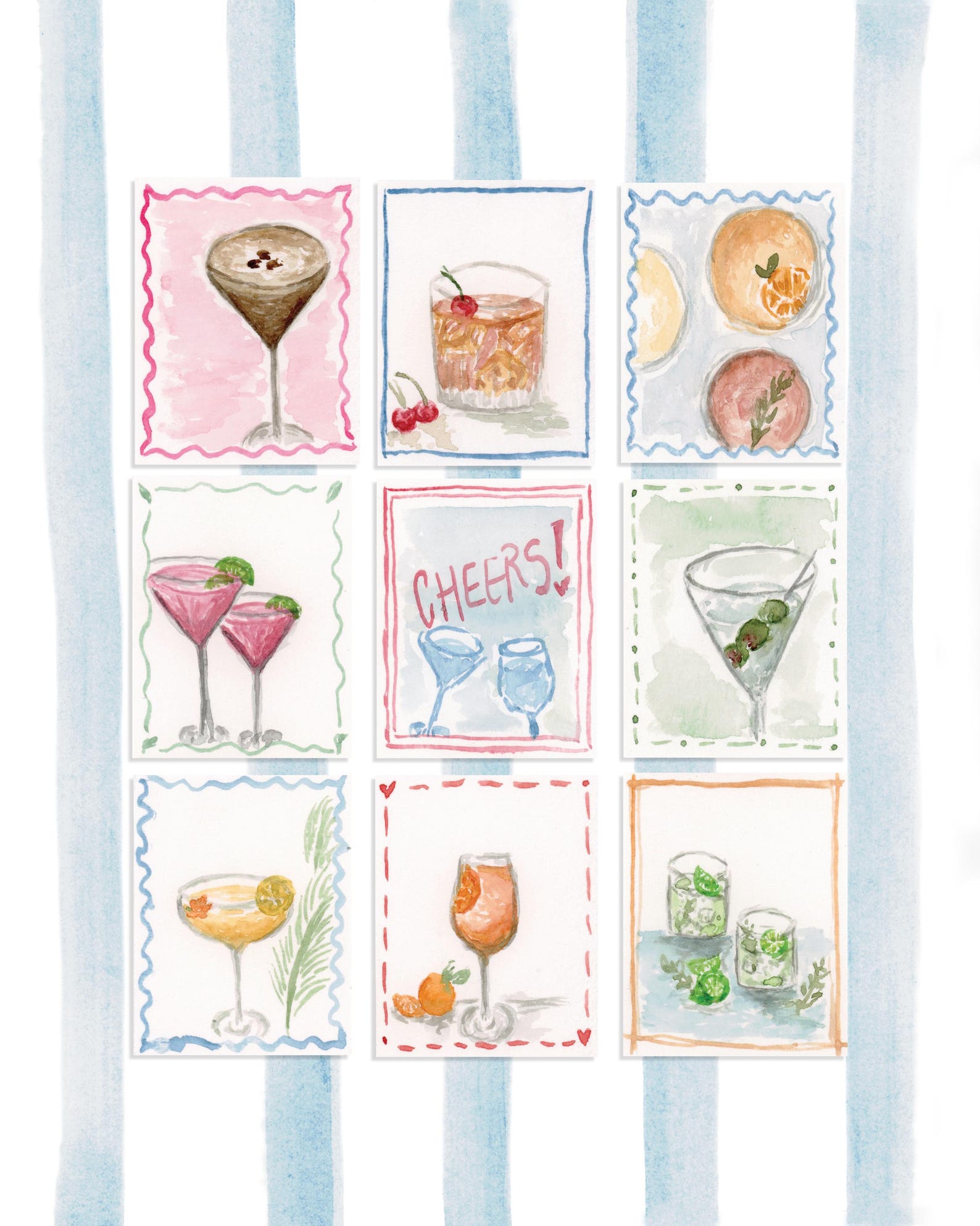 Watercolor Cocktail Stamp Print: Retro Summer Drink Wall Art - Etsy