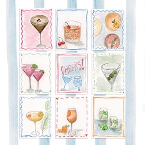 Watercolor Summer Cocktail Stamp Collection - 5x7" or 8"x10" Print ...