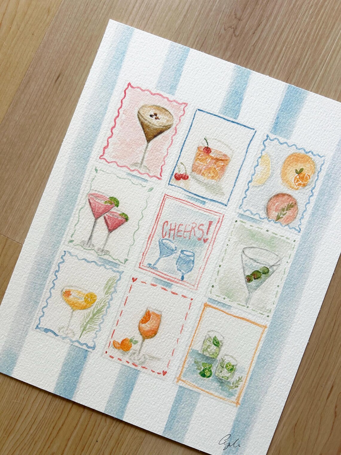 Watercolor Cocktail Stamp Print: Retro Summer Drink Wall Art - Etsy