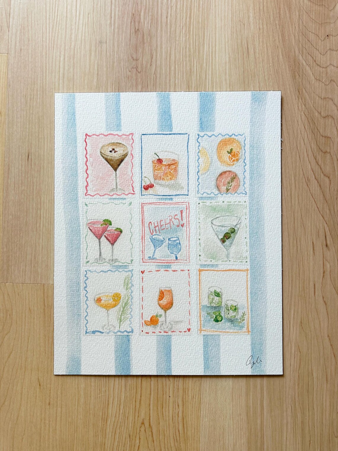 Watercolor Cocktail Stamp Print: Retro Summer Drink Wall Art - Etsy