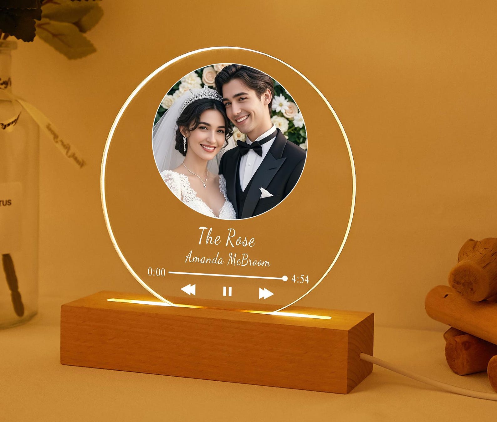 Customizable Photo Music Night Light for Couples,round Plaque,photo ...