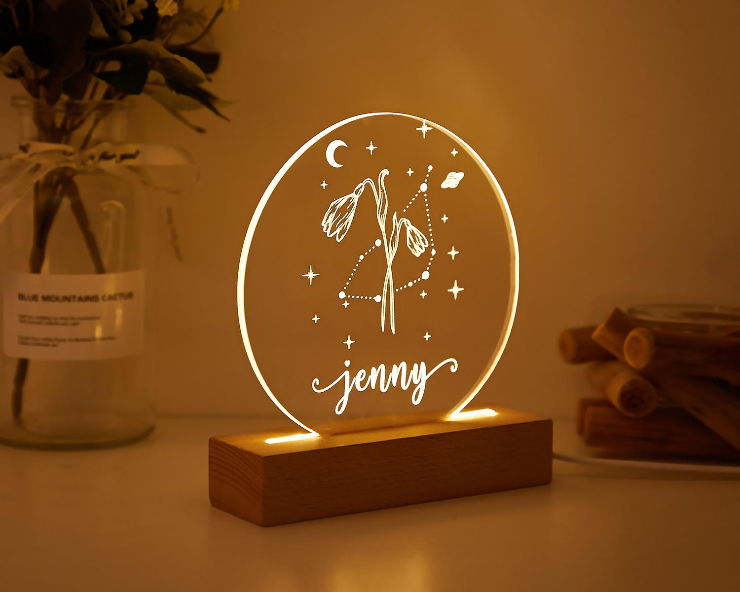 Personalized Month Flower Night Light,custom Night Light With Name,baby ...