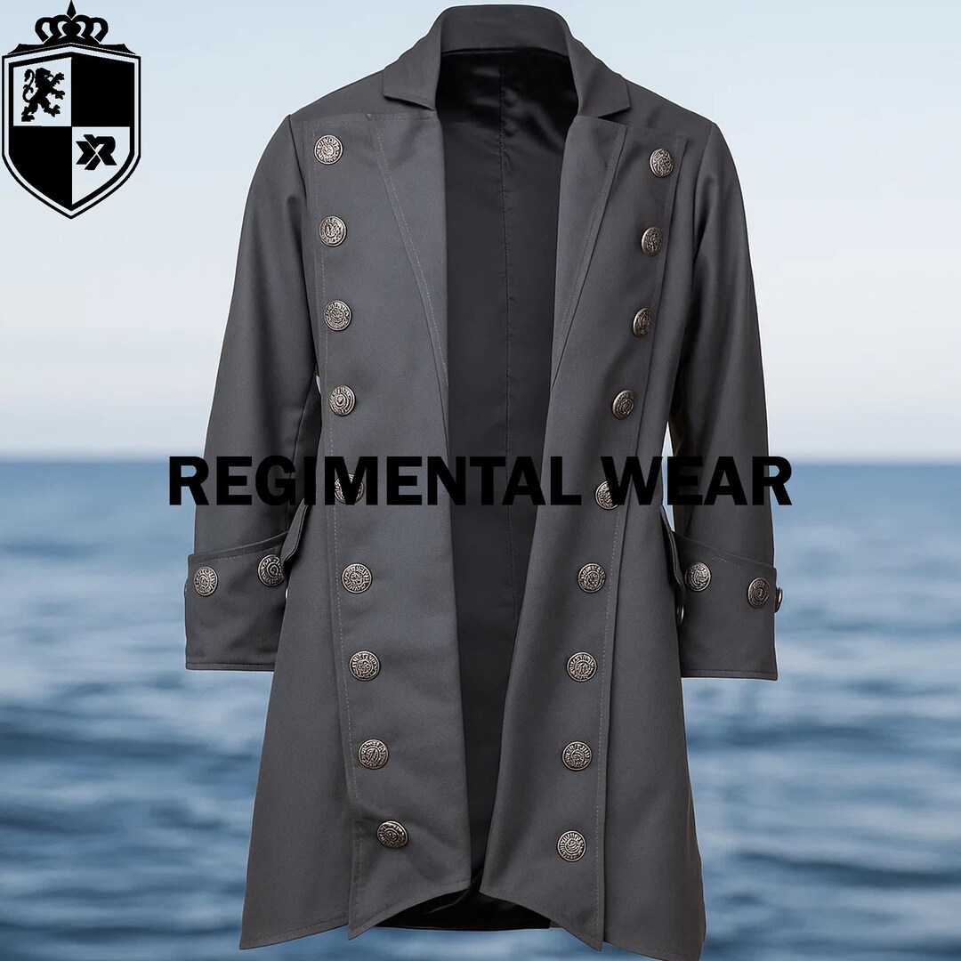 Pirate Coat Grey Wool: Medieval Buccaneer Captain Replica - Etsy
