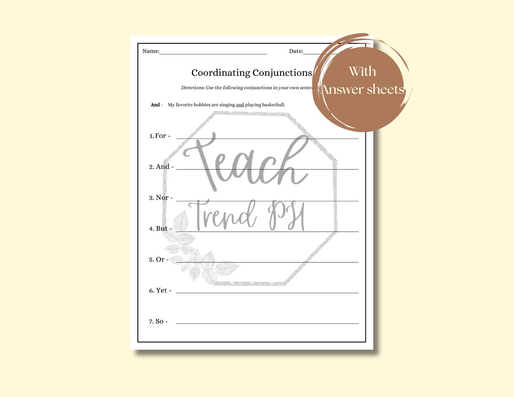 Coordinating Conjunctions Worksheets | FANBOYS Worksheets ...