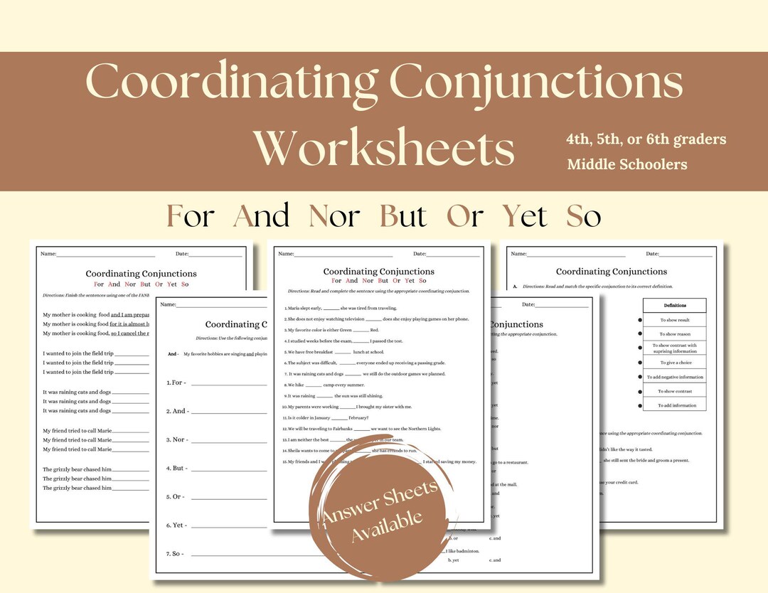 Coordinating Conjunctions Worksheets | FANBOYS Worksheets | Coordinating Conjunctions for Grades ...