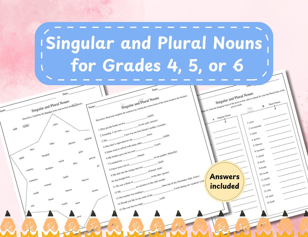 Singular and Plural Nouns for Grades 4, 5, or 6 | Singular and Plural ...