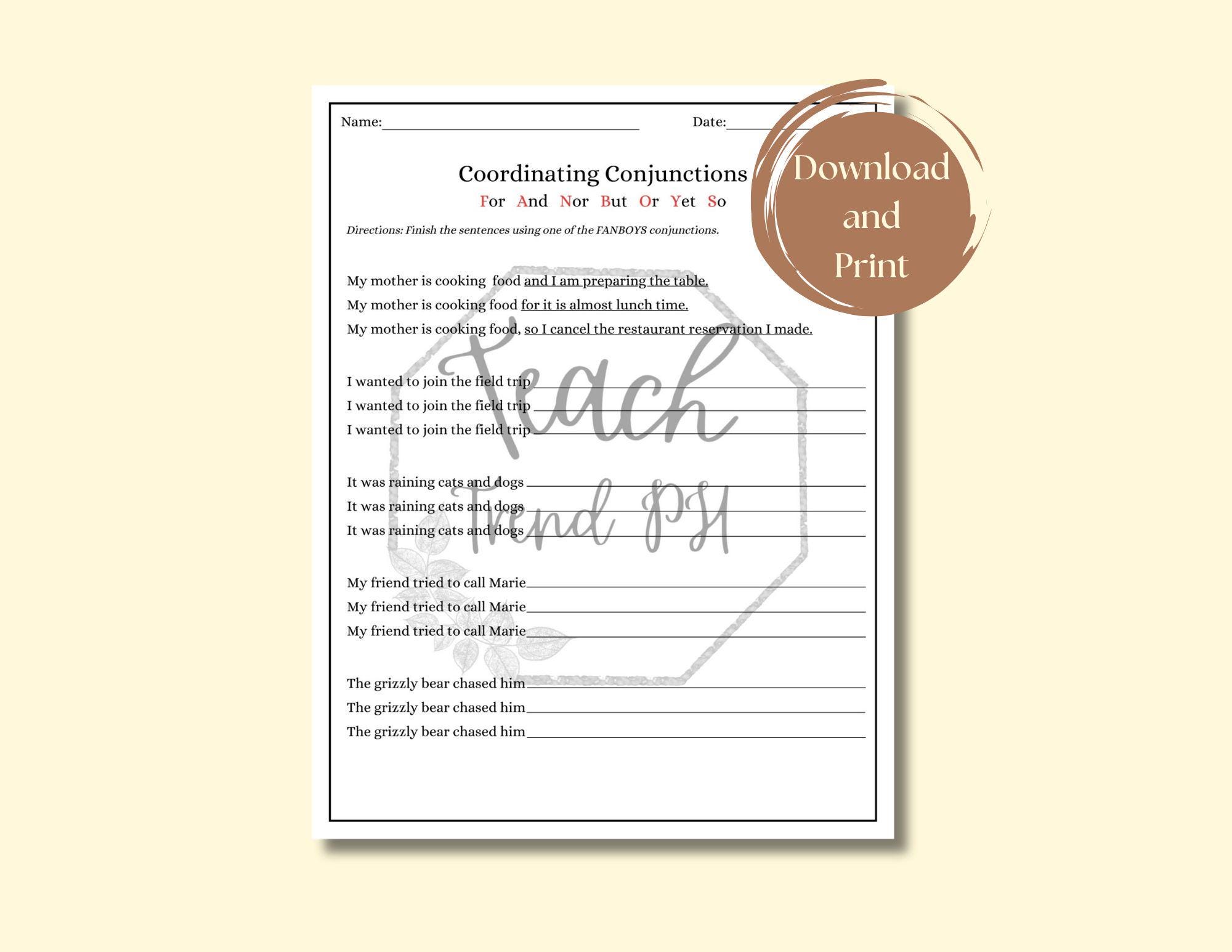 Coordinating Conjunctions Worksheets | FANBOYS Worksheets ...