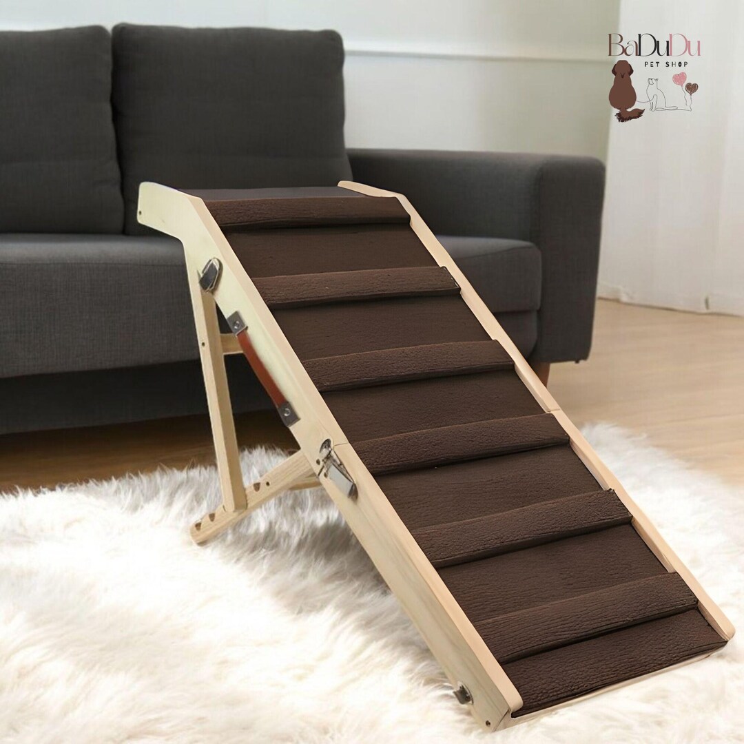 Folding Wooden Pet Ramp, Adjustable Ramp for Dog, Dog Stair for Bed ...