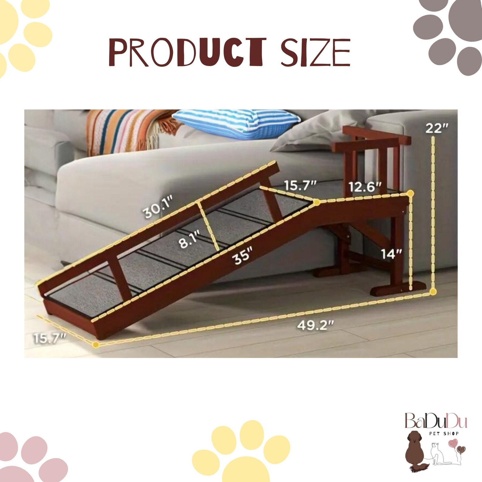 Pet Ramp With Removable Guardrail, Natural Wooden Ramp for Dog, Dog ...