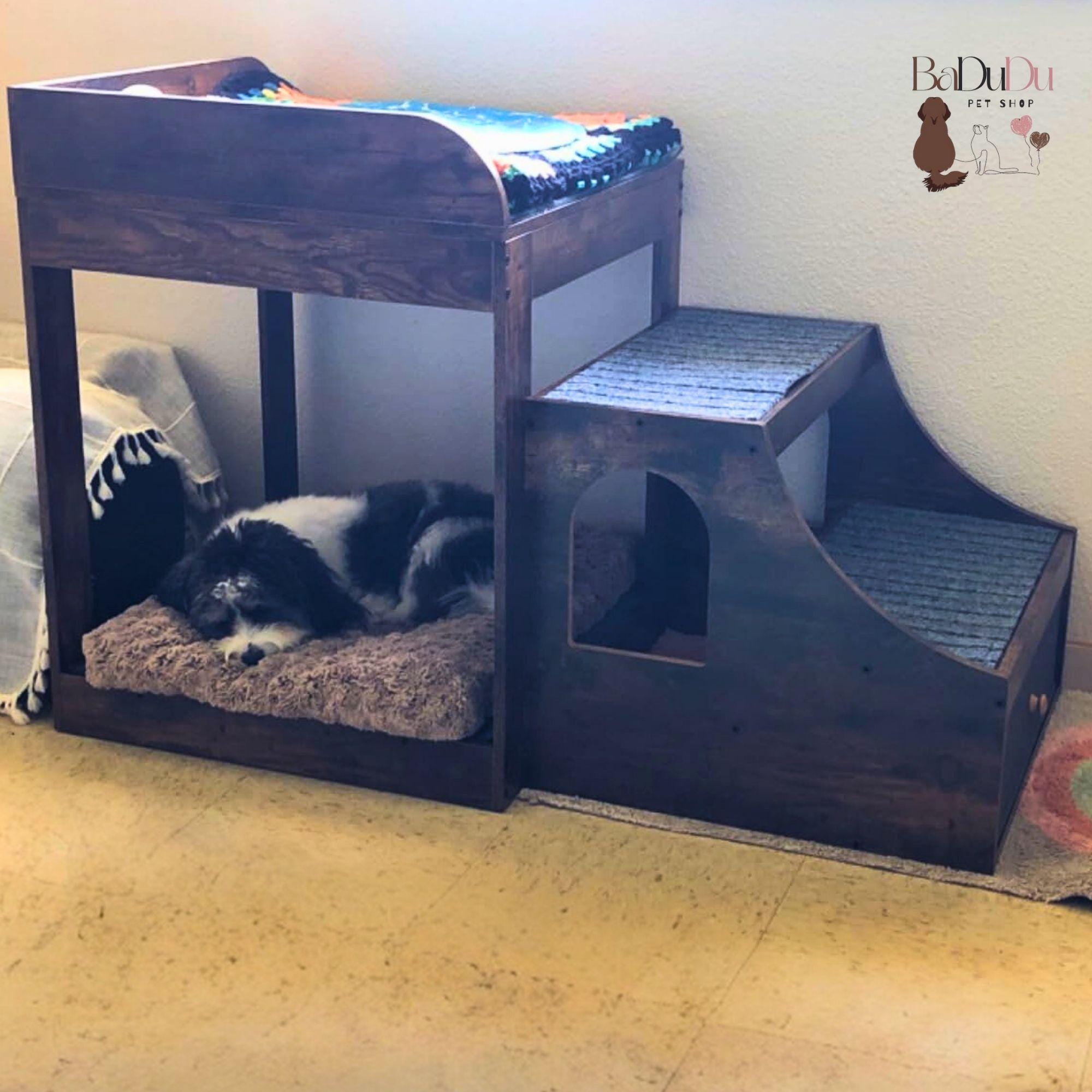 Wooden Dog Step, Pet House With Ramp, Pet Bed With Stair, Small Dog Bed ...