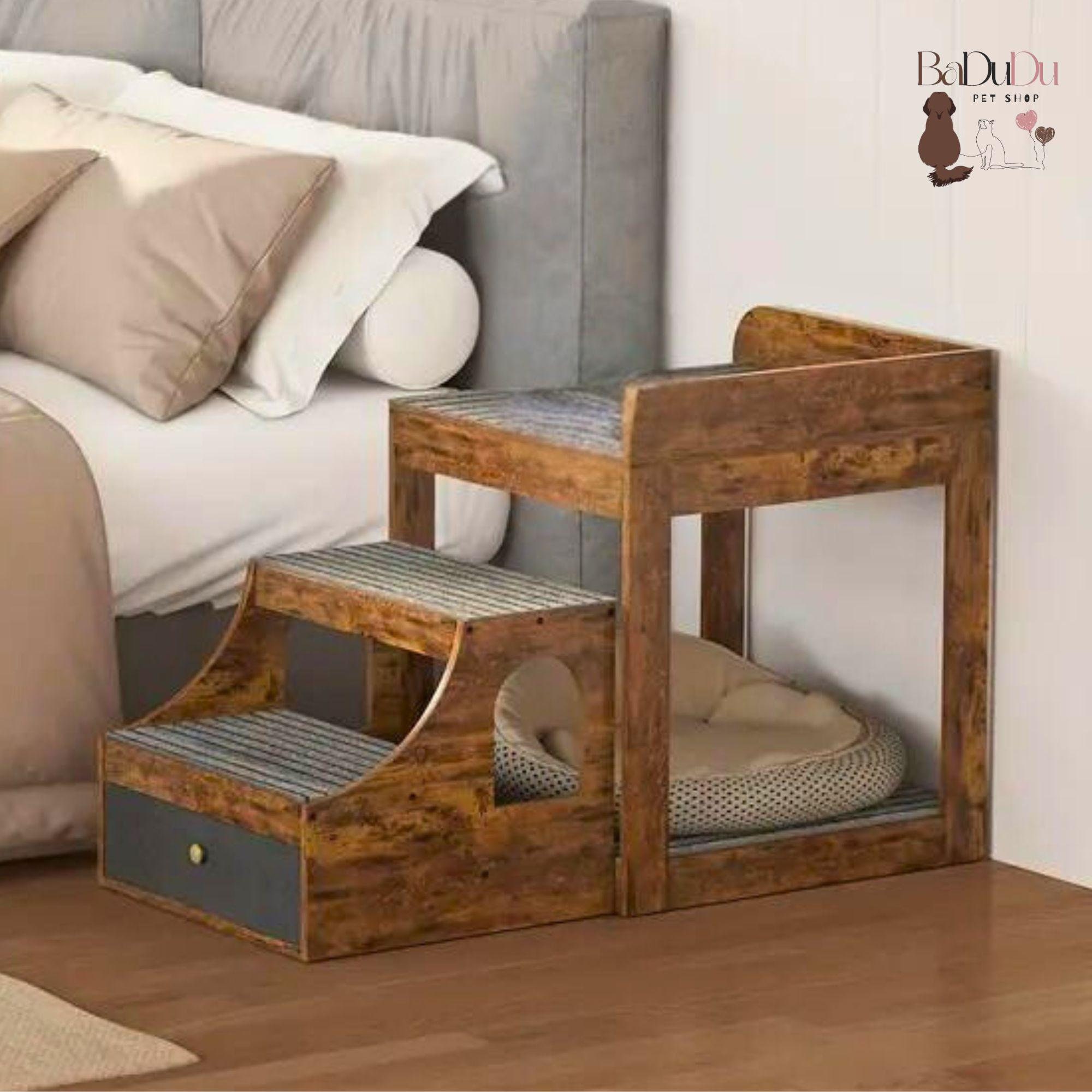 Wooden Dog Step, Pet House With Ramp, Pet Bed With Stair, Small Dog Bed ...