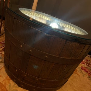 Rustic Luxury Glass Top Oak Whiskey Barrel Infinity Coffee Table ...