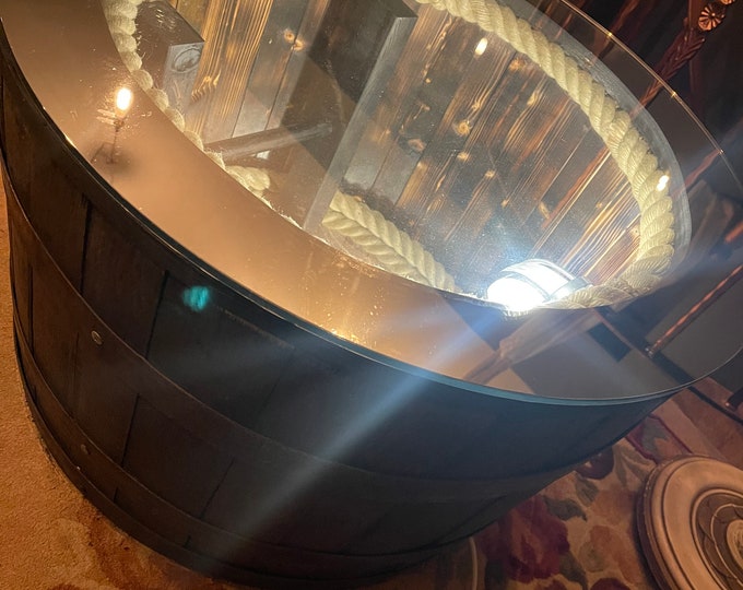 Rustic Luxury Glass Top Oak Whiskey Barrel Infinity Coffee Table ...