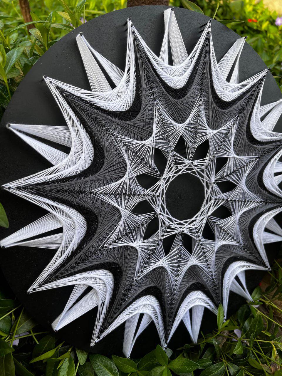 Handmade Gray and White String Art Sun Mandala - 35 Cm Round Wall Decor ...