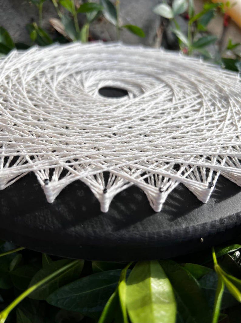 Round Black and White String Art Mandala - Handmade 25 Cm Wall Decor ...
