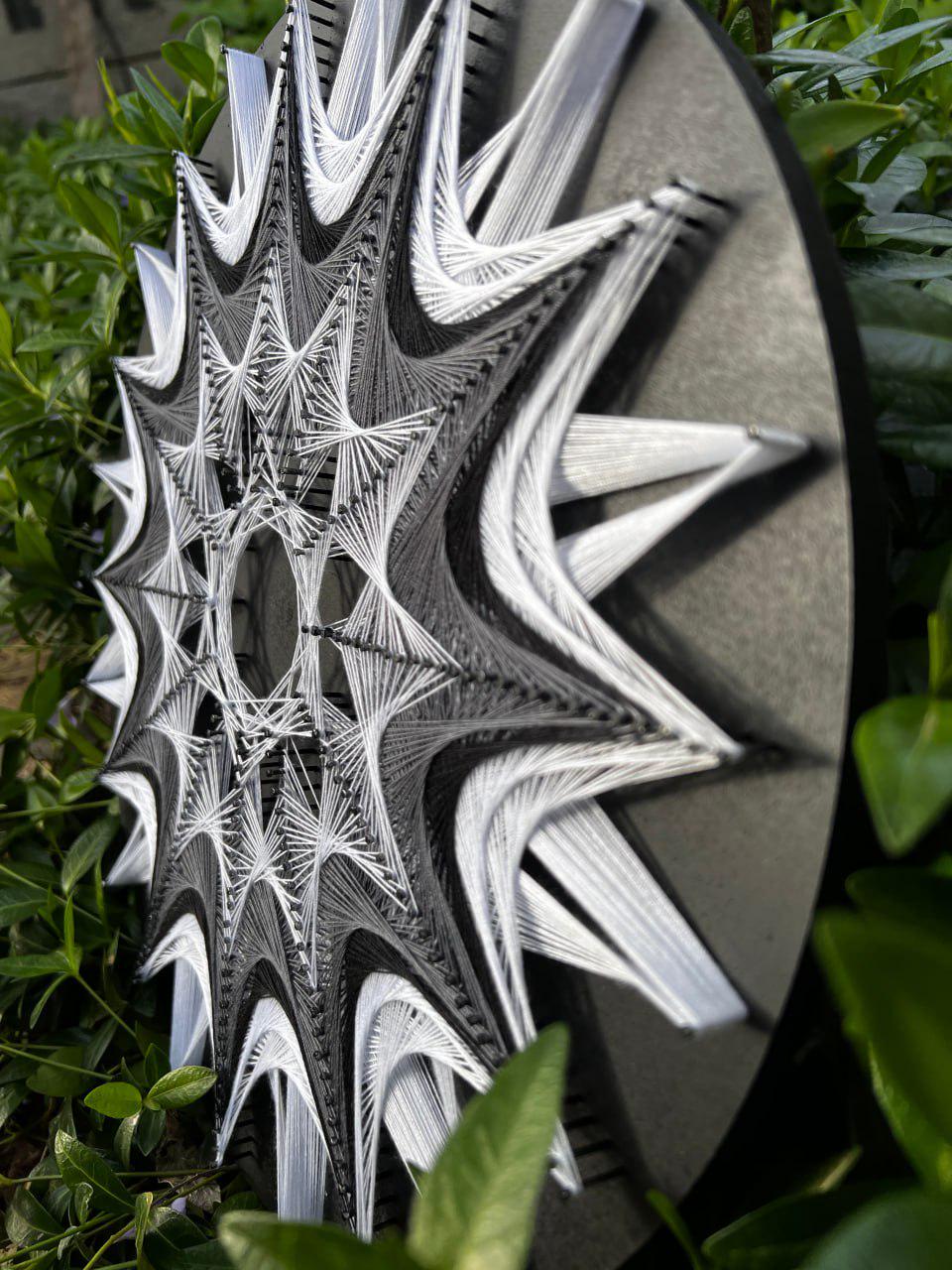 Handmade Gray and White String Art Sun Mandala - 35 Cm Round Wall Decor ...