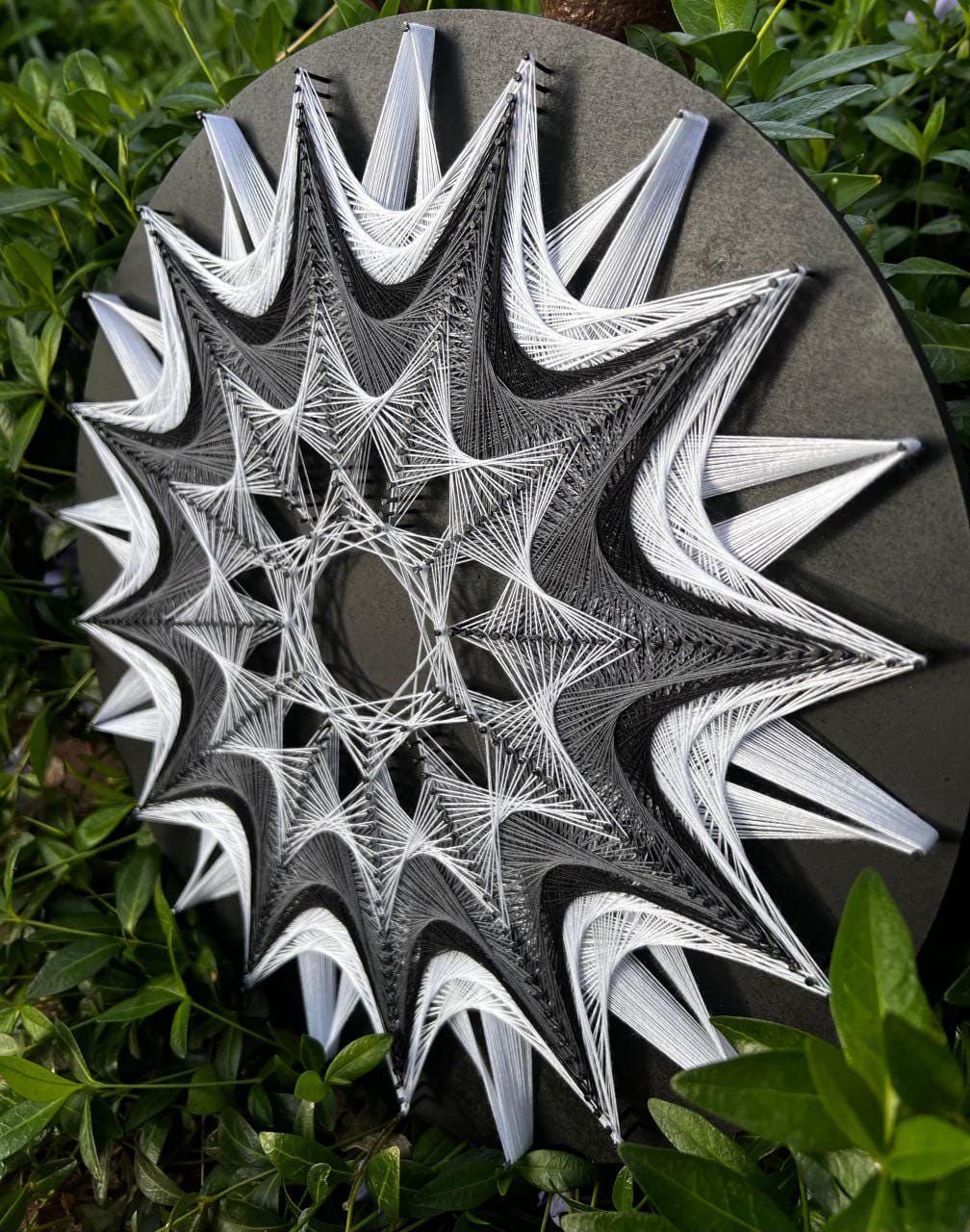 Handmade Gray and White String Art Sun Mandala - 35 Cm Round Wall Decor ...