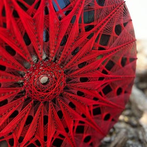 Handmade Red and Black String Art Mandala Panel - 3D Wall Decor for ...