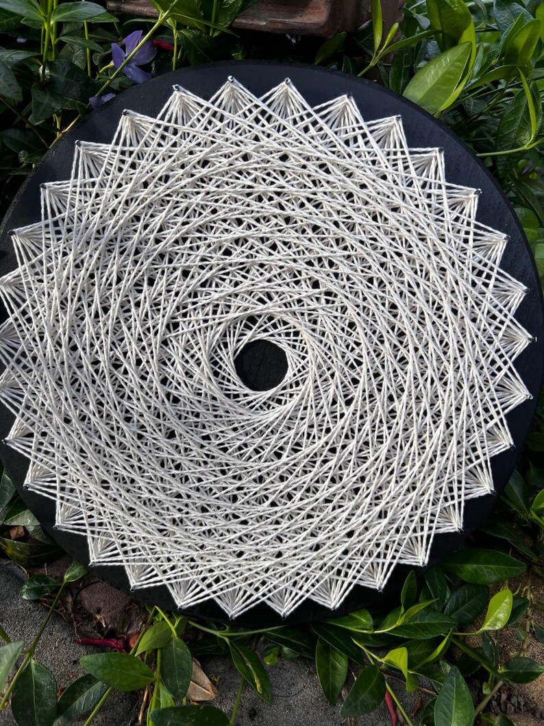 Round Black and White String Art Mandala - Handmade 25 Cm Wall Decor ...