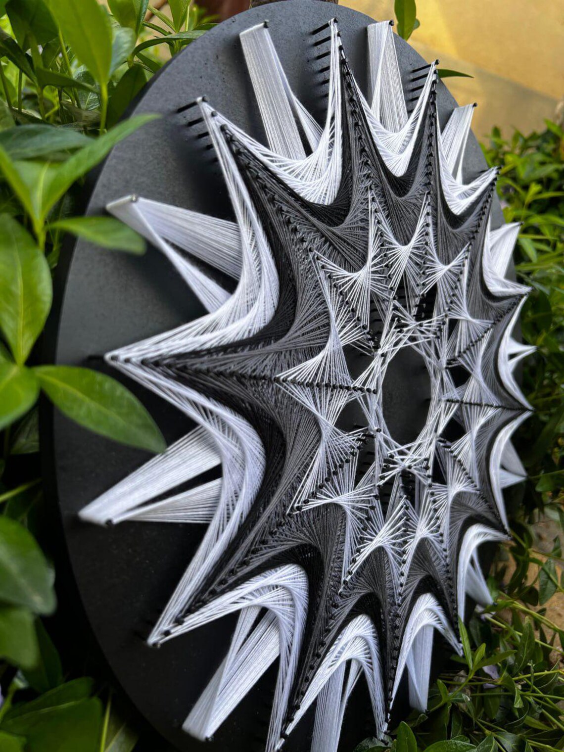 Handmade Gray and White String Art Sun Mandala - 35 Cm Round Wall Decor ...