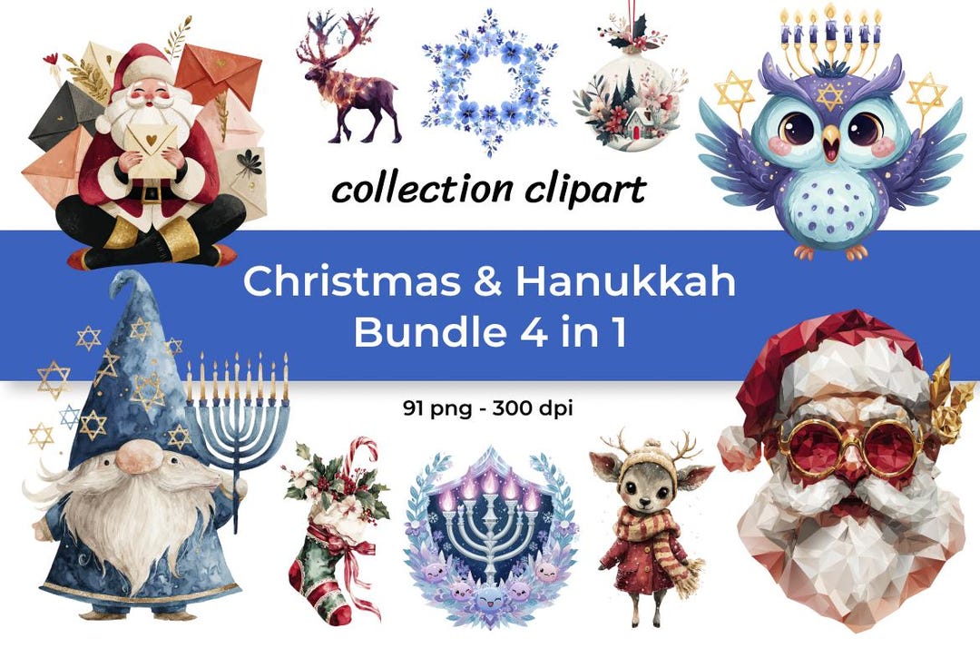 Chrismukkah Clipart Bundle: Interfaith Christmas & Hanukkah Graphics ...