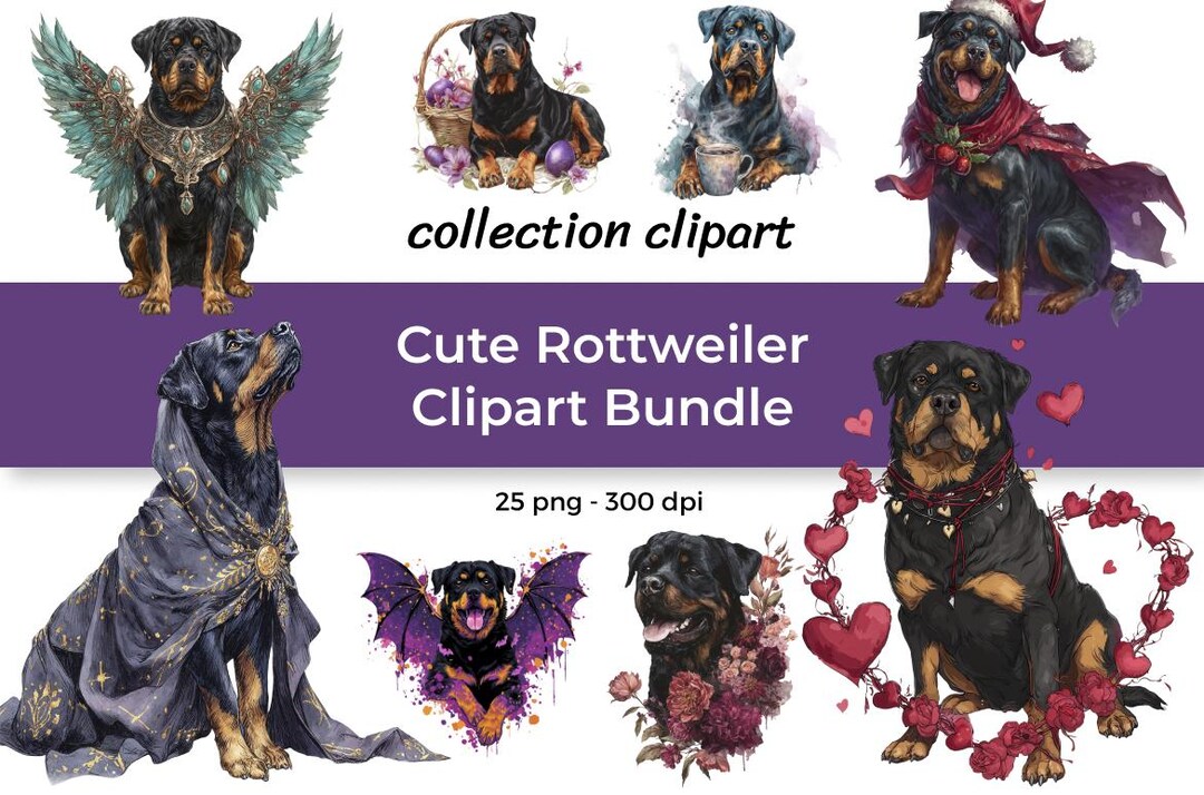 Watercolor Rottweiler Clipart Bundle: Floral, School & Halloween Pngs ...