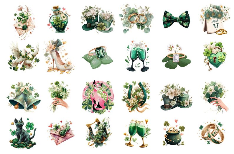 St. Patrick's Day Watercolor Clipart Bundle – Emerald Green, Lucky ...