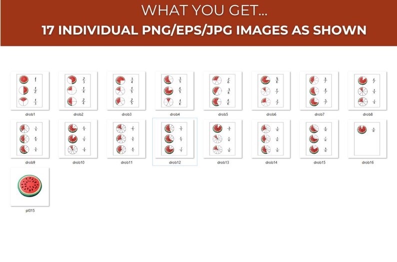 Watermelon Fractions Flashcards for Math Education Clipart Set – Fun ...