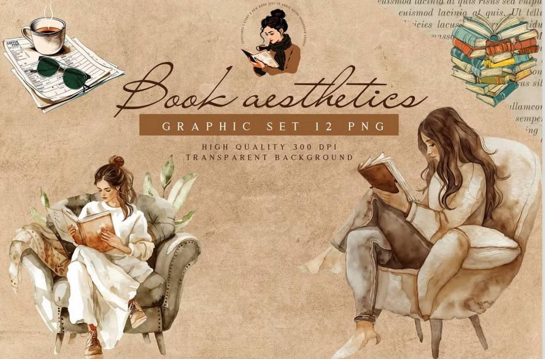 Book Aesthetics Graphic Set-watercolor Books Clipart-vintage Reading ...