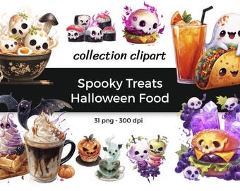 Halloween Food Clipart Bundle: Spooky Watercolor Treats (31 PNG, 300 ...