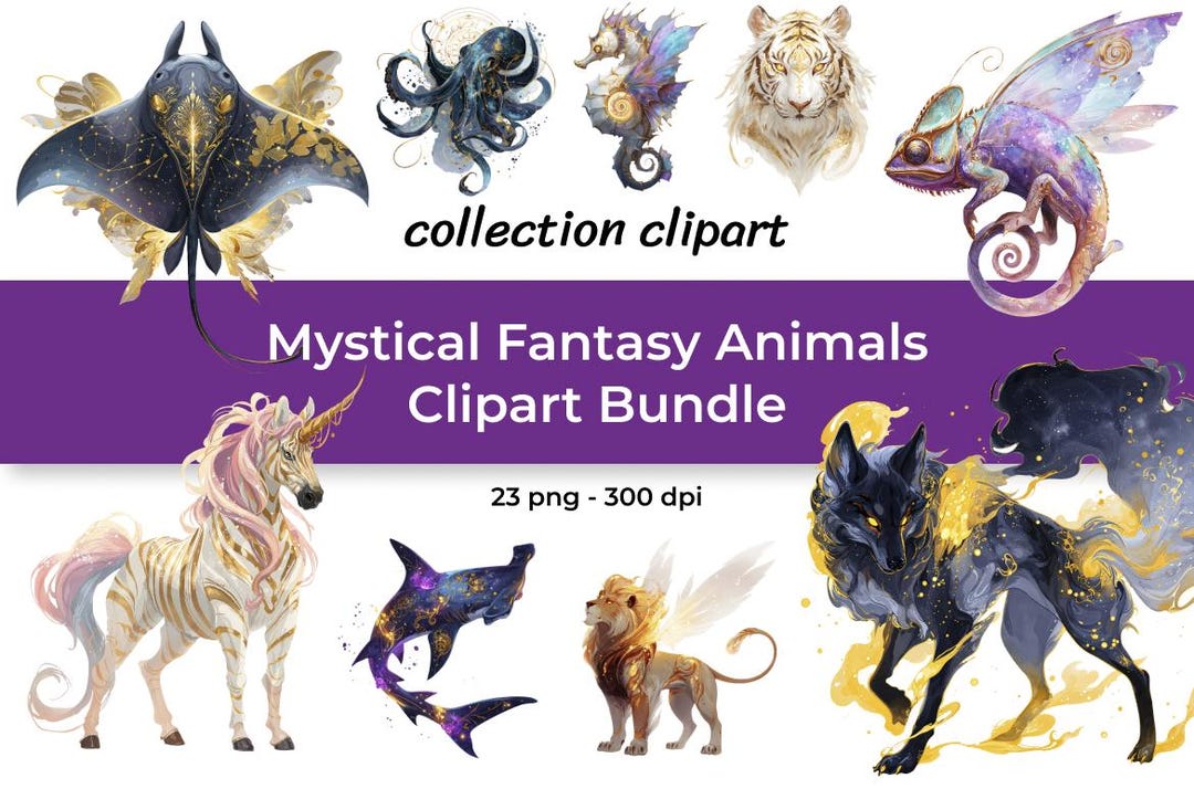 Mystical Fantasy Animals Clipart Bundle - Magical Animals & Enchanted ...