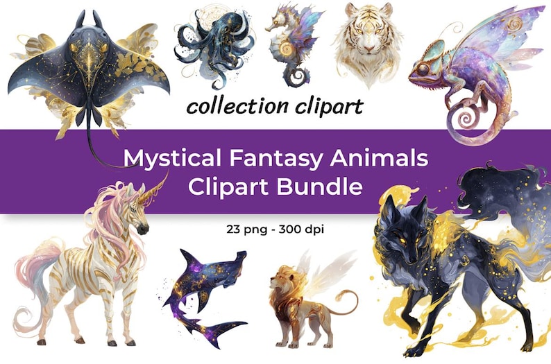 Mystical Fantasy Animals Clipart Bundle - Magical Animals & Enchanted ...