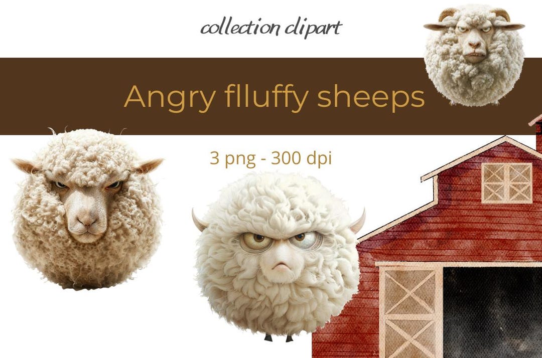 Angry Fluffy Sheep Collection- 3 Png - Etsy