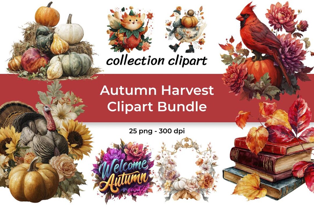 Autumn Harvest Clipart Bundle – Pumpkins, Leaves & Floral Fall Decor ...