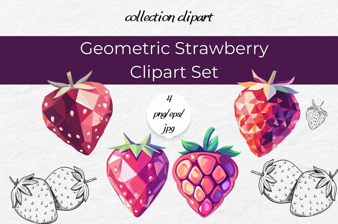 Geometric Strawberry Clipart Set - 4 Png/eps/jpg - Etsy