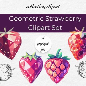 Geometric Strawberry Clipart Set - 4 Png/eps/jpg - Etsy