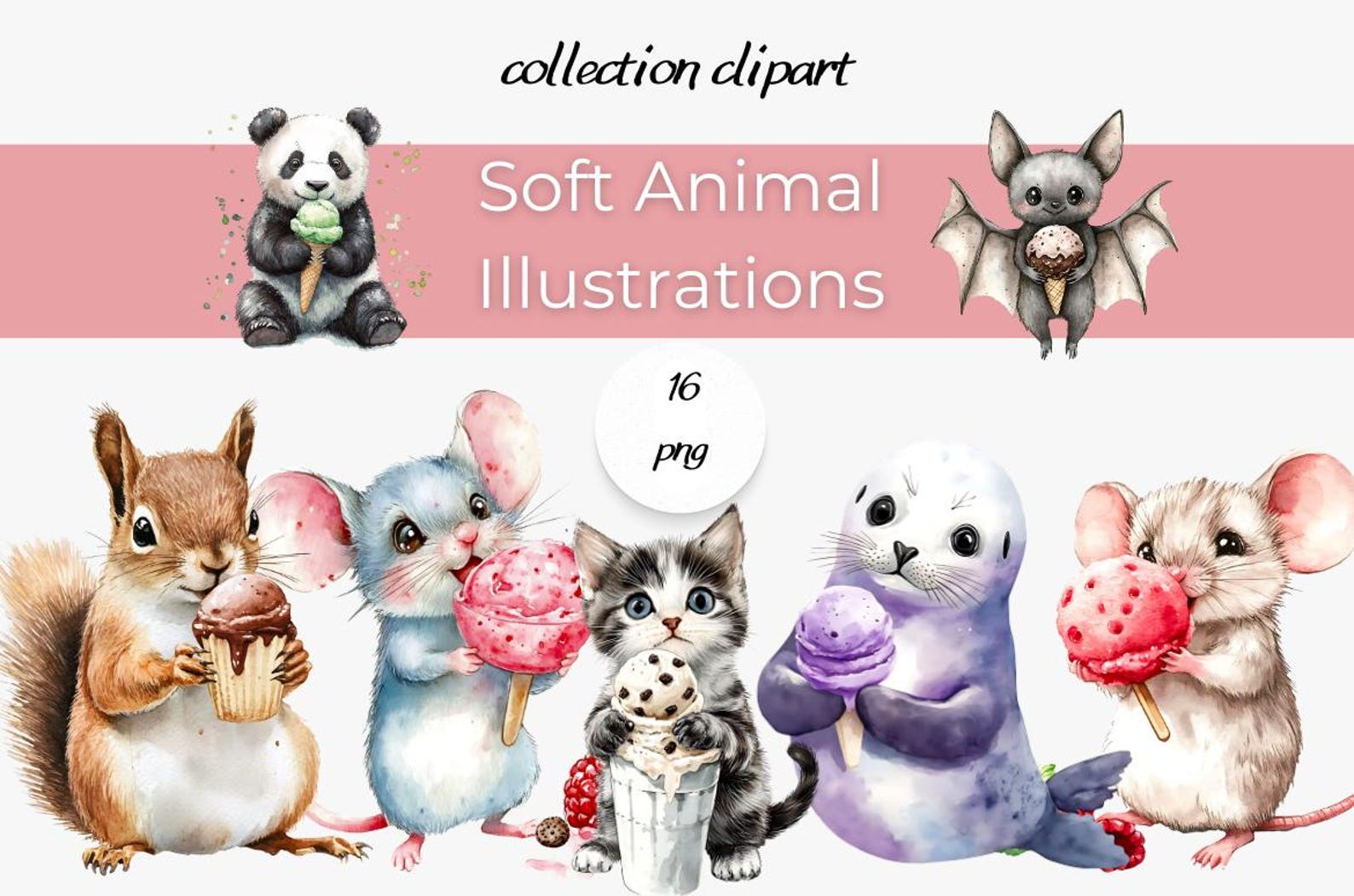 Soft Animal Illustrations – 16 PNG - Etsy