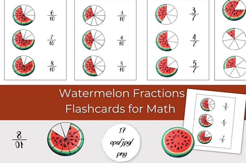 Watermelon Fractions Flashcards for Math Education Clipart Set – Fun ...