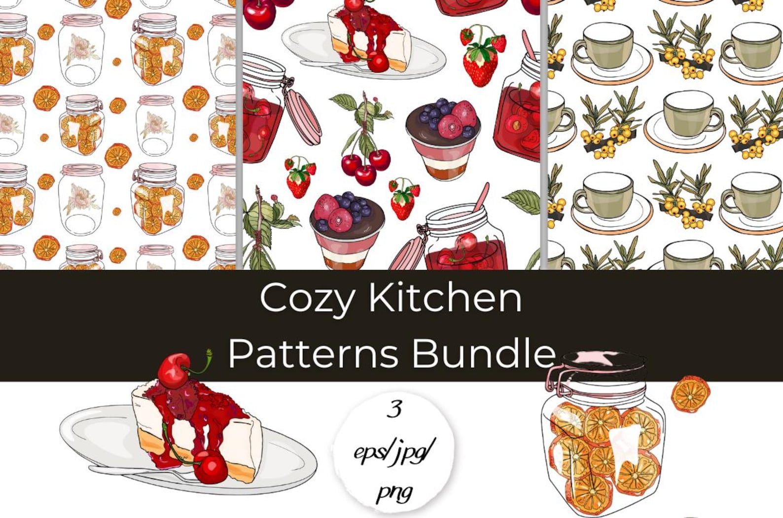 Cozy Kitchen Patterns Bundle- 3 PNG, JPG, EPS - Etsy
