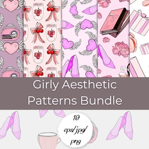 Girly Seamless Patterns Bundle – Coffee, Makeup, Fashion 10 Png/jpg/eps ...