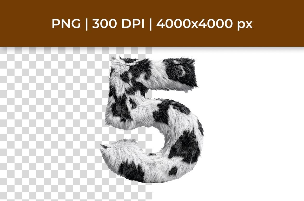 Furry Cow Print Alphabet & Numbers Clipart: Fluffy Font (PNG Digital ...
